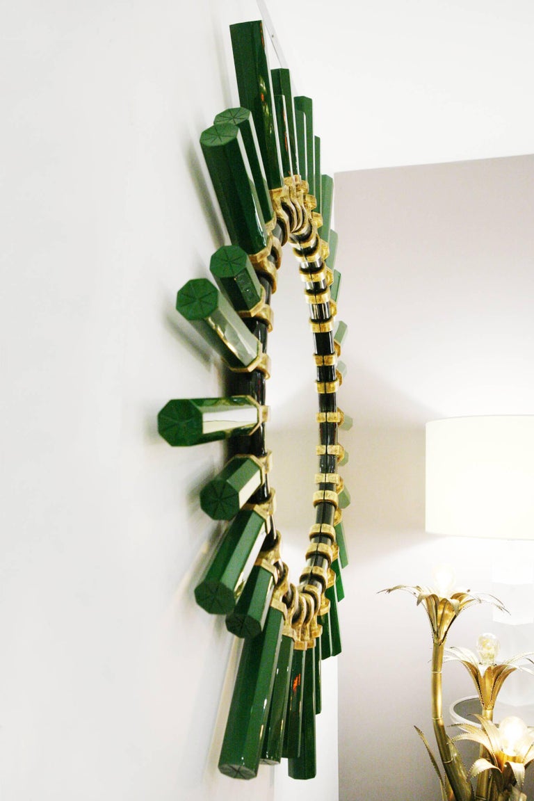 O'Clock Mirror in Emerald or Red Lacquered Finish For Sale at 1stDibs