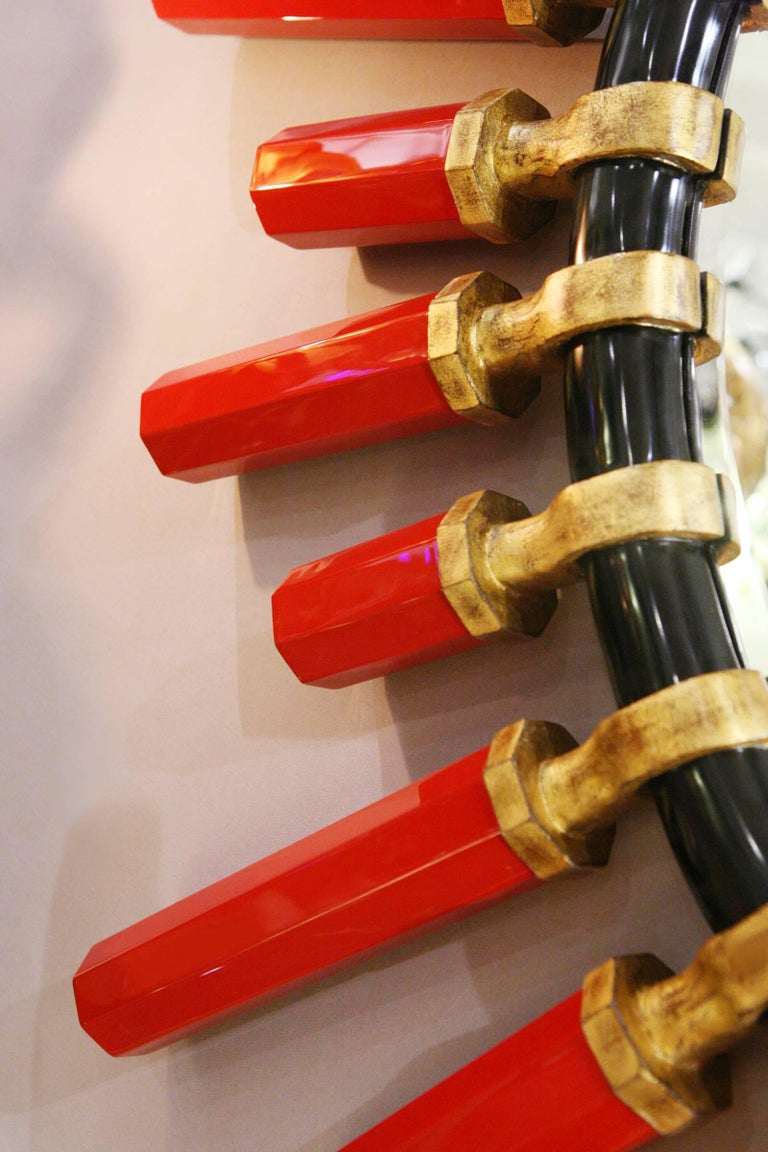 O'Clock Mirror in Emerald or Red Lacquered Finish For Sale at 1stDibs