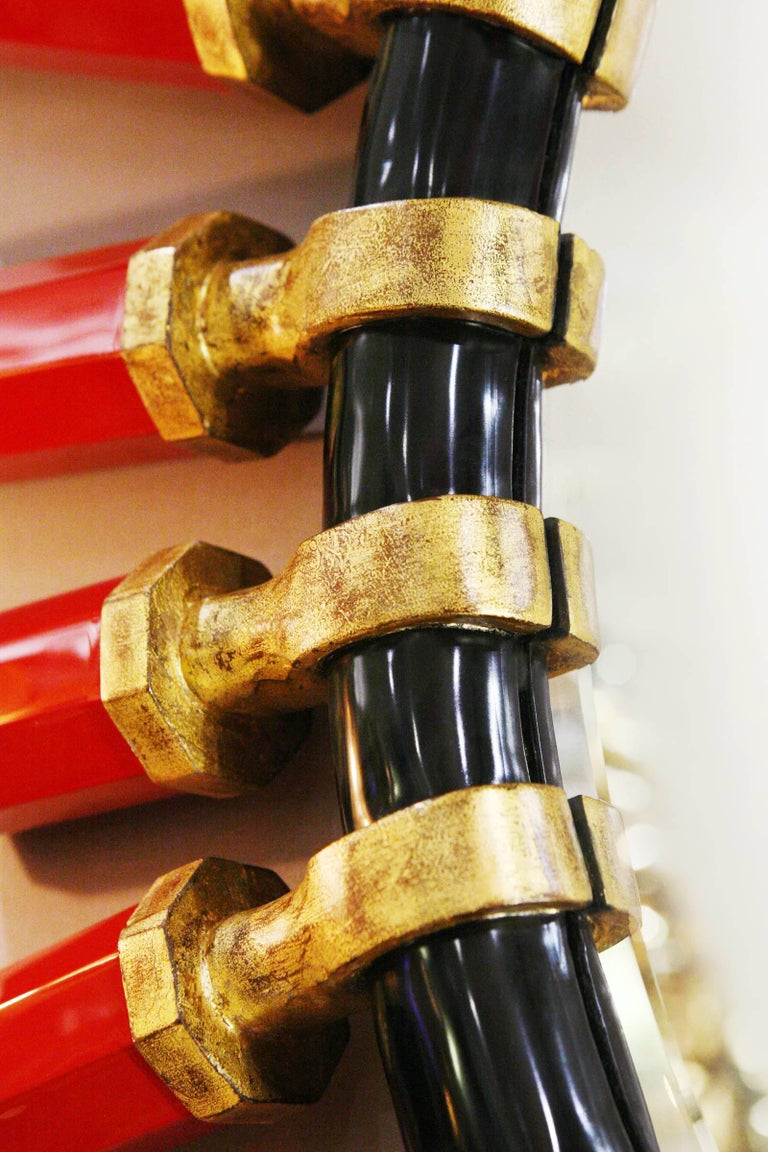 O'Clock Mirror in Emerald or Red Lacquered Finish For Sale at 1stDibs