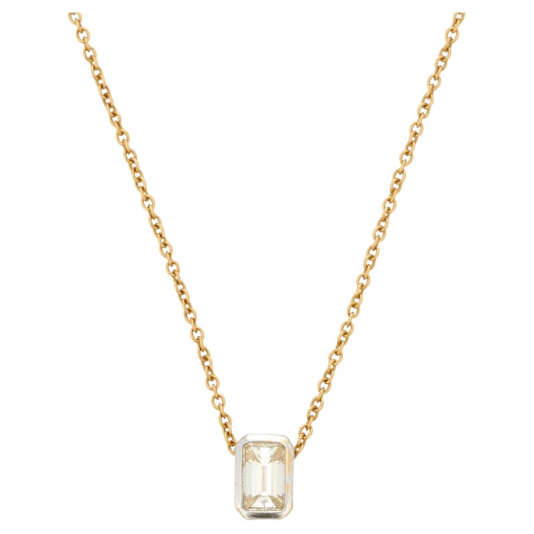 Octagon Cut Diamond Pendant Chain Necklace in 18K Yellow Gold For Sale ...