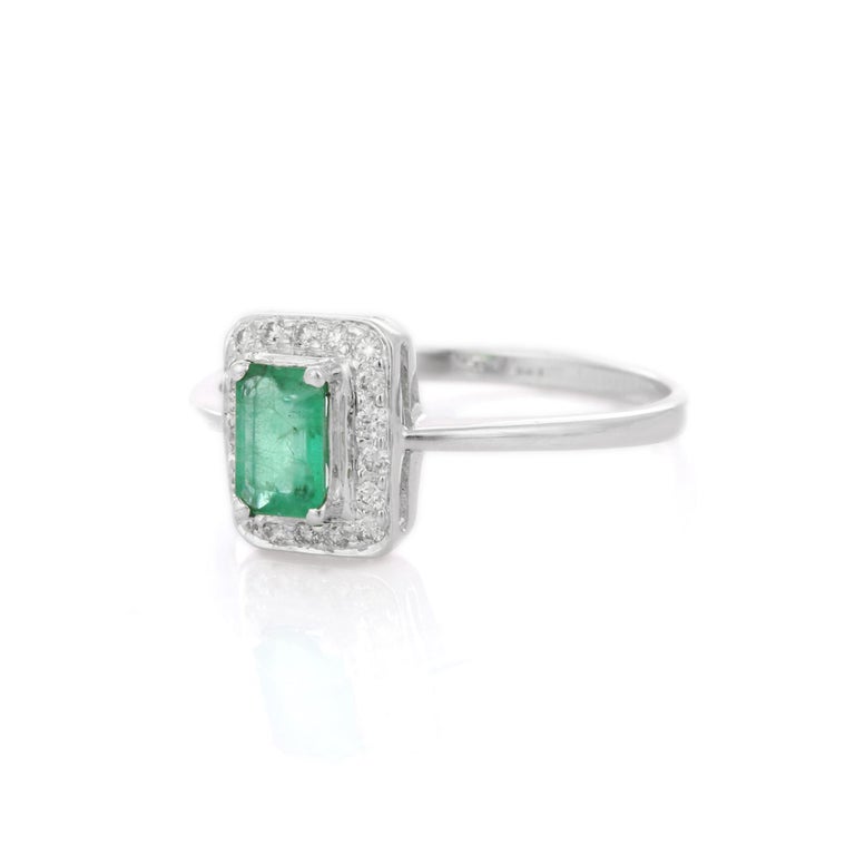 Customizable Octagon Cut Emerald Enclosed with Diamonds Engagement Ring ...