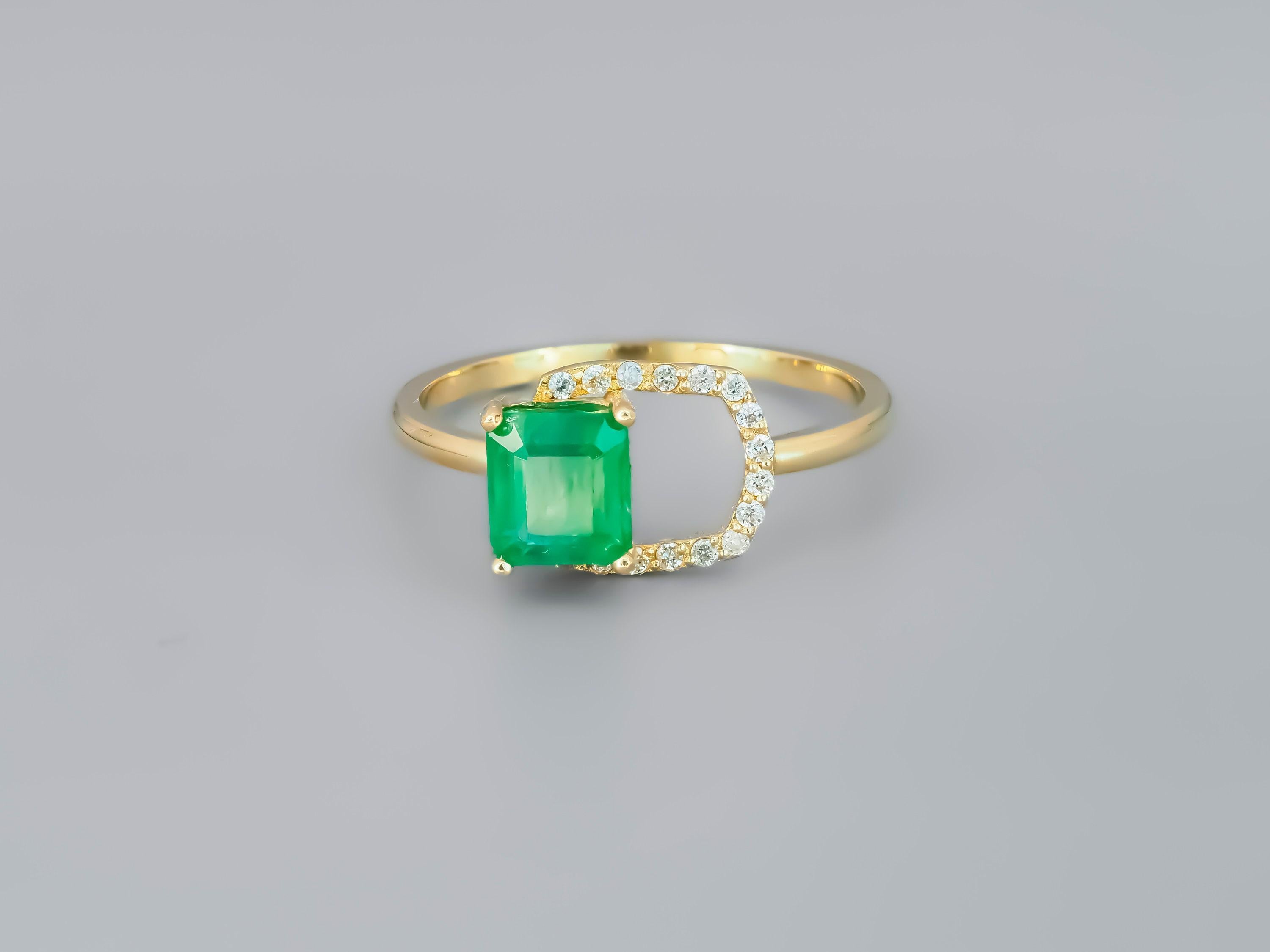 Octagon Emerald 14k gold ring For Sale at 1stDibs