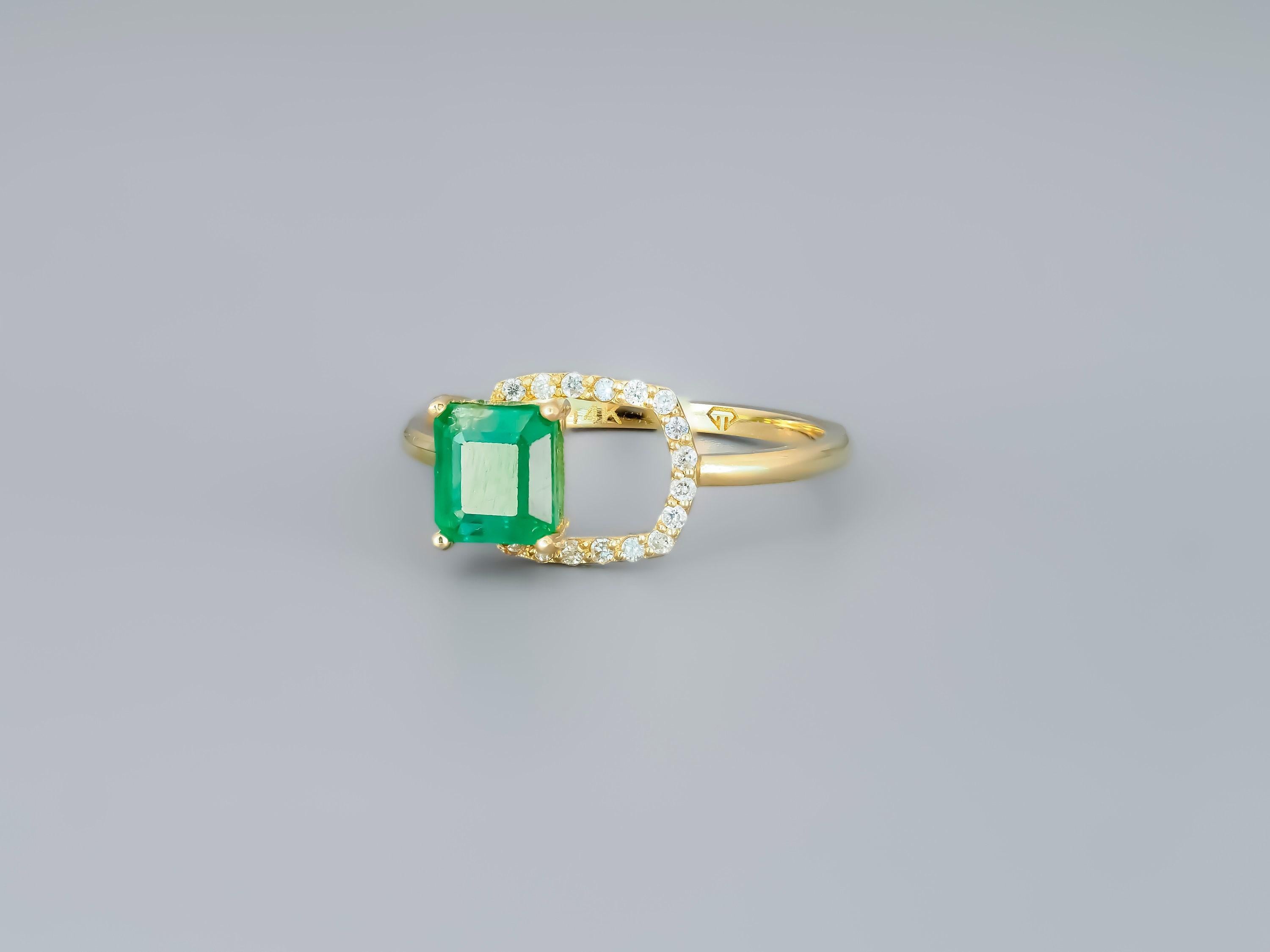 Octagon Emerald 14k gold ring For Sale at 1stDibs