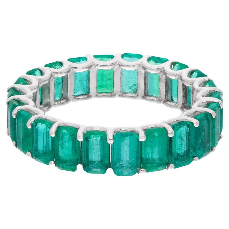 Customizable Natural Octagon Emerald Eternity Band Ring 18 Karat White ...