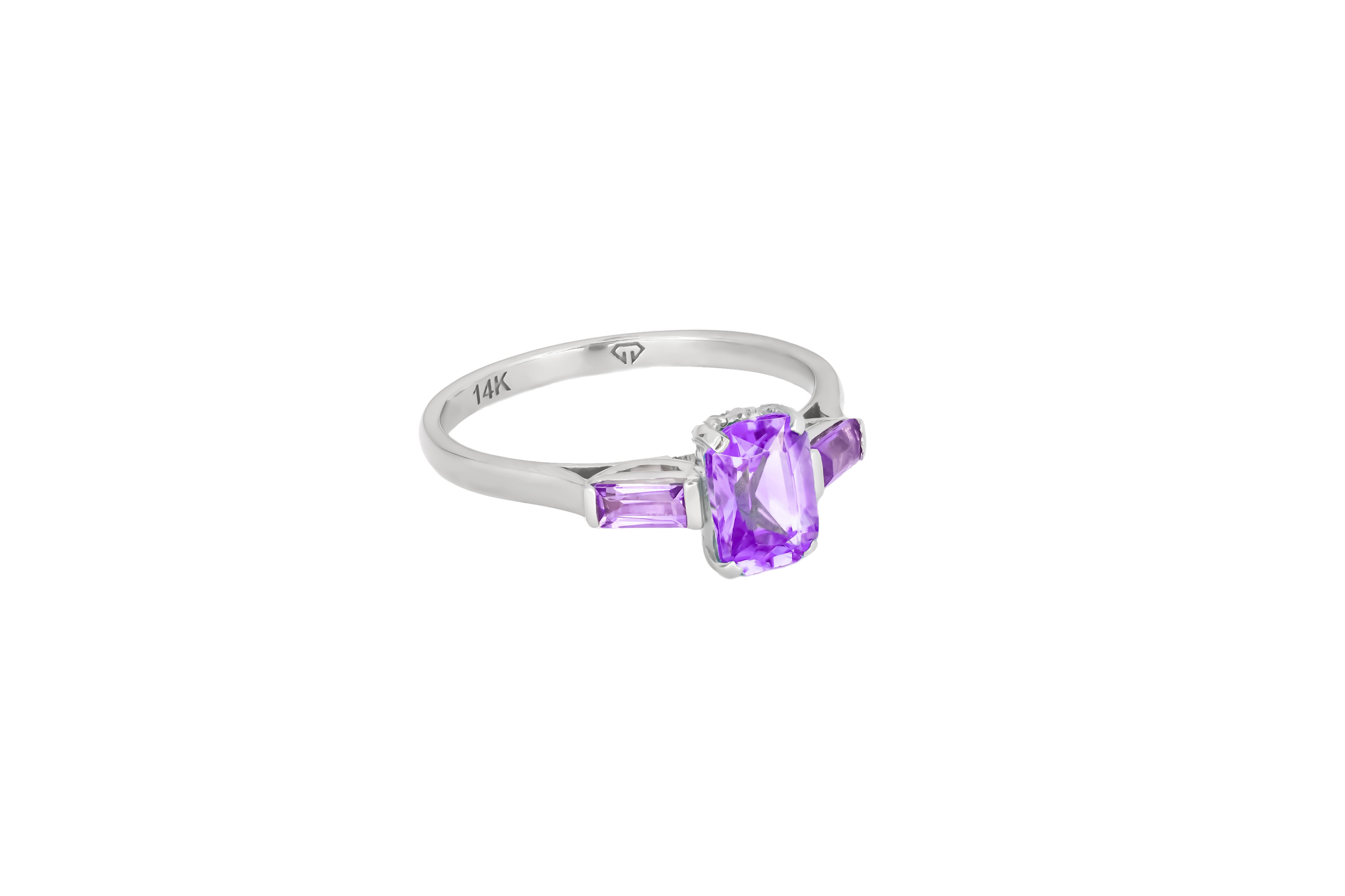 Customizable Octagon lab amethys 14k gold ring. For Sale at 1stDibs