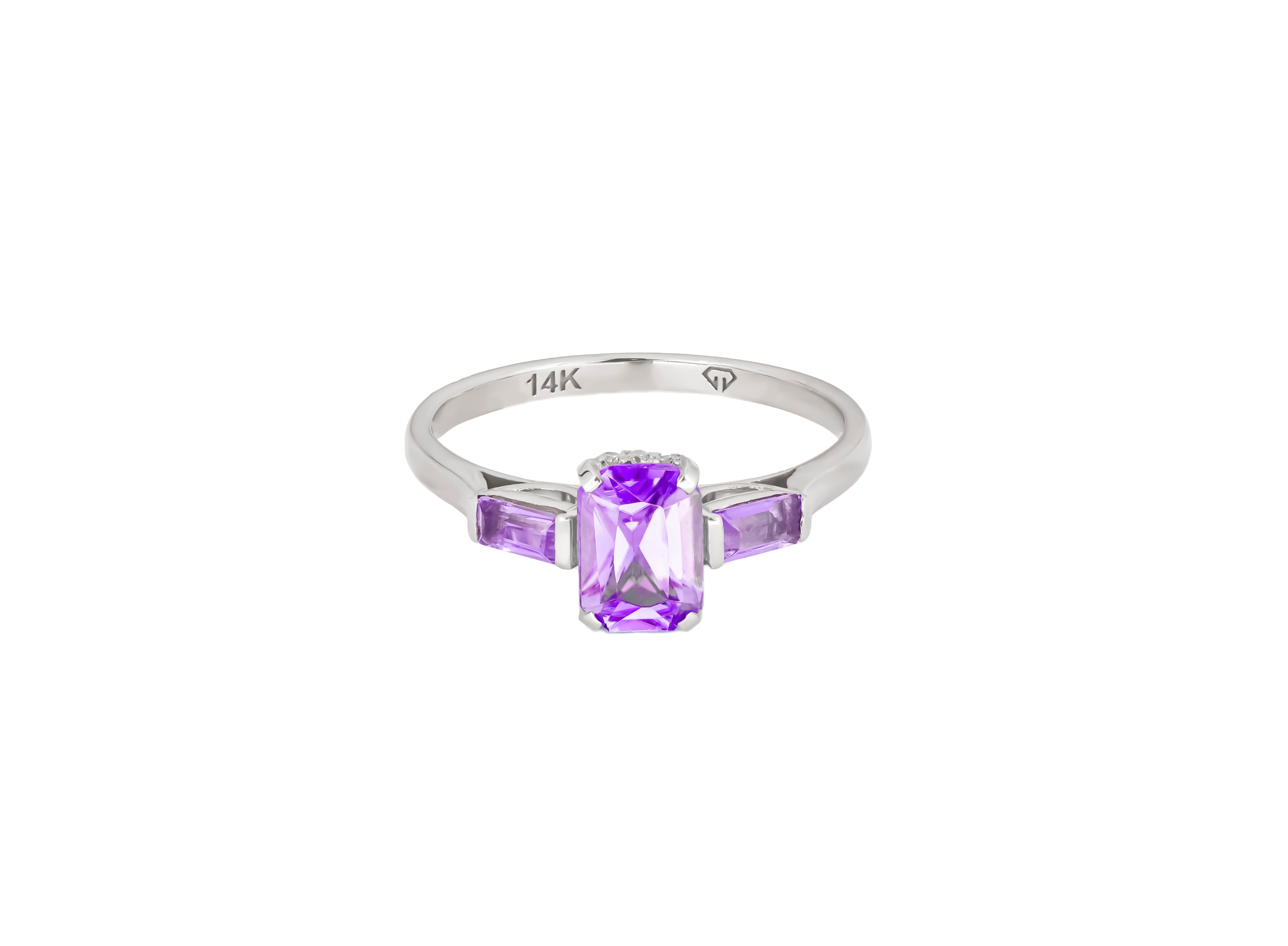 Customizable Octagon lab amethys 14k gold ring. For Sale at 1stDibs