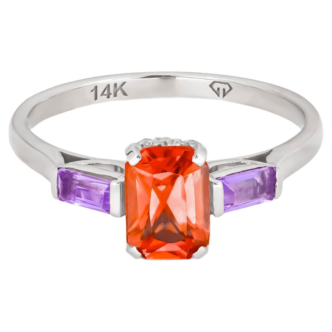 Customizable Lab emerald, garnet 14k gold ring. For Sale at 1stDibs