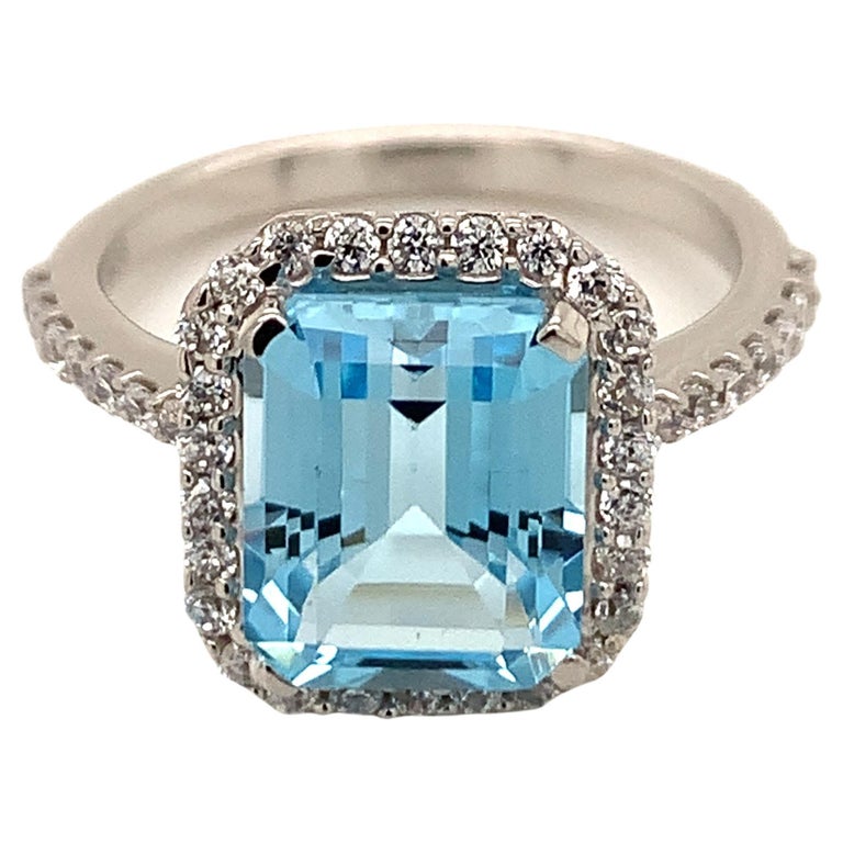 Octagon Natural Sky Blue Topaz And with CZ Rhodium Over Sterling Silver ...