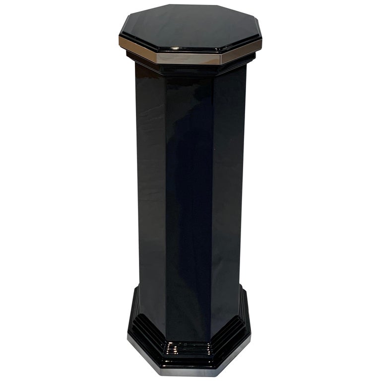 Octagonal Art Deco Column / Pedestal, Black Lacquer and Trims, France ...