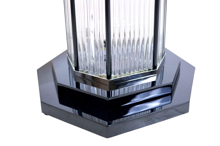 Octagonal Art Deco Style Floor Lamp with Glass Rods and Stepped Black ...