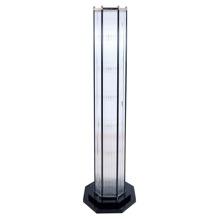 Octagonal Art Deco Style Floor Lamp with Glass Rods and Stepped Black ...