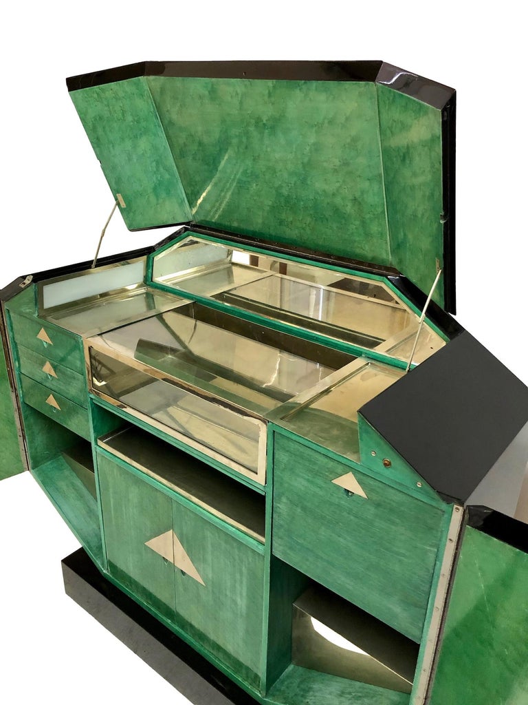 Octagonal Bar Furniture in Black Lacquer with Green Pattern French Art ...