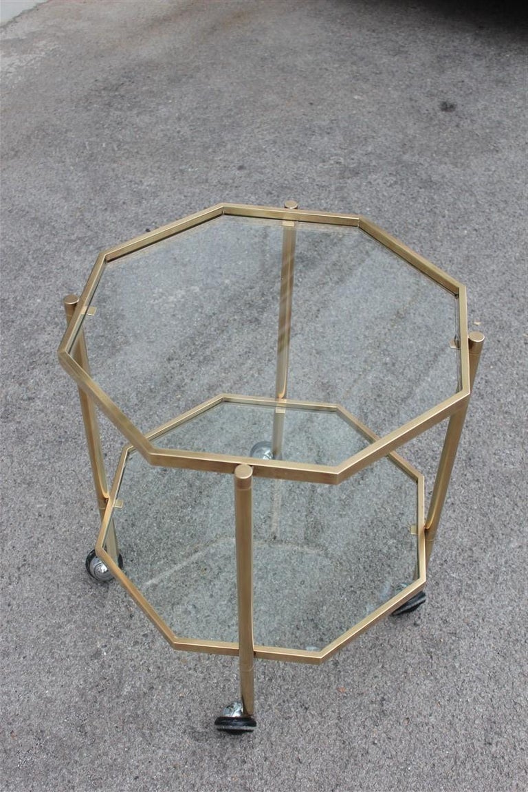 Octagonal Bar trolley Solid Gold Brass Italian Design 1970s Romeo Rega ...