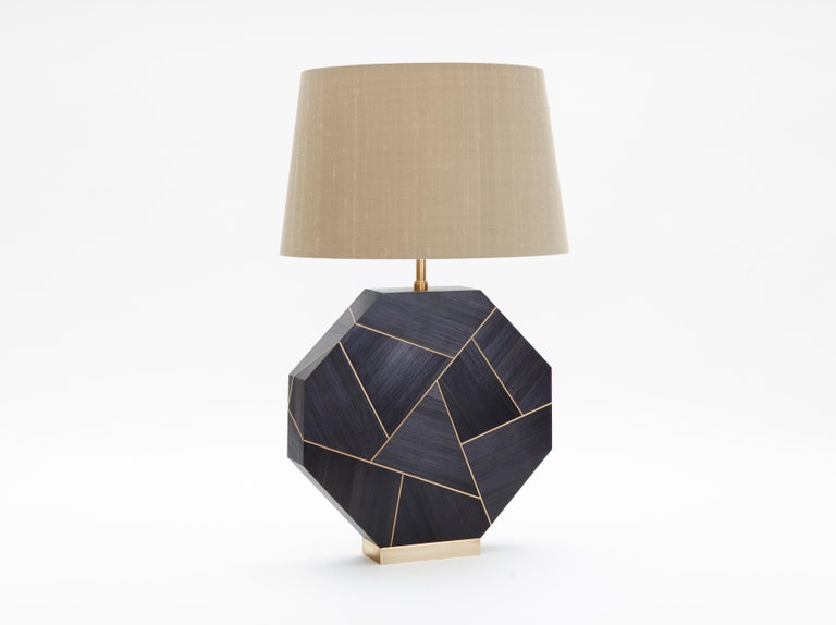 Octagonal Black Straw Marquetry Table Lamp Handmade in Uk Contemporary ...