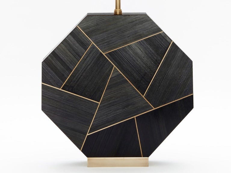 Octagonal Black Straw Marquetry Table Lamp Handmade in Uk Contemporary ...