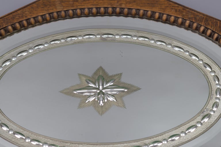 Octagonal Brown Wood Serving Tray with Oval Etched Mirror Base For Sale ...