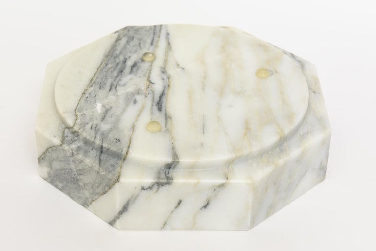 Octagonal Carrara White, Gray Marble Bowl or Tray at 1stDibs