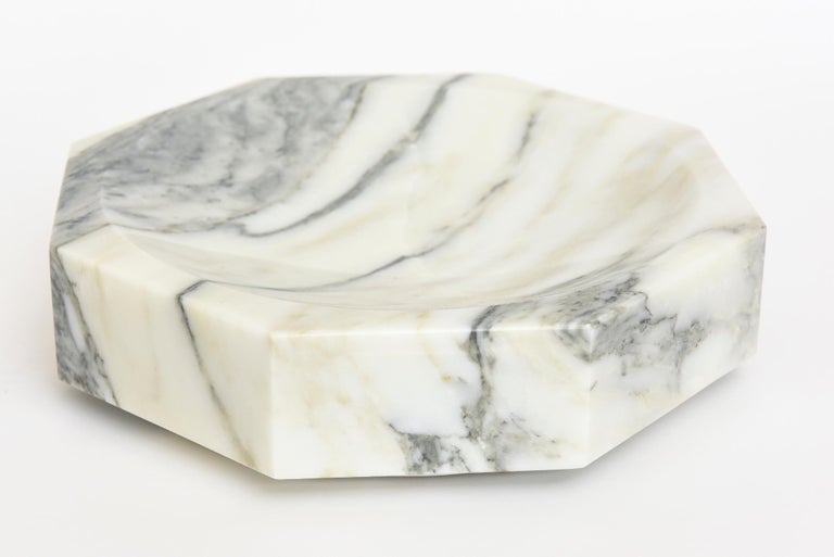 Octagonal Carrara White, Gray Marble Bowl or Tray at 1stDibs