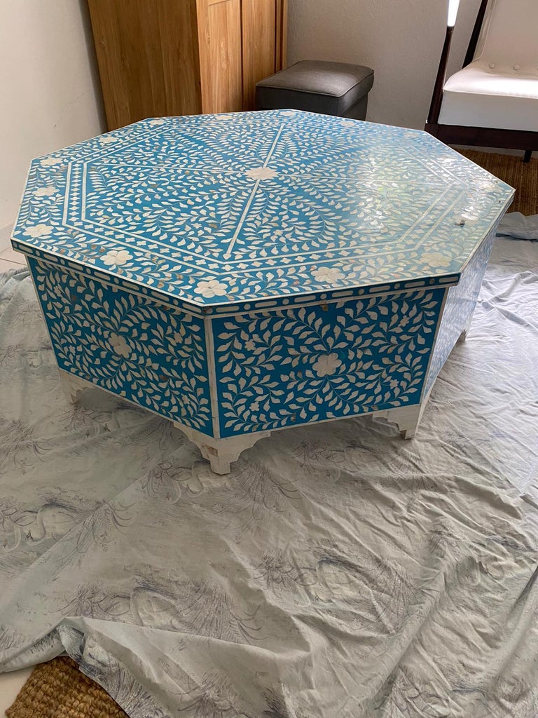 Octagonal Coffee Table in Mellow Azure For Sale at 1stDibs