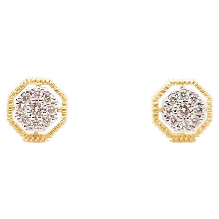 Octagonal Diamond Earrings Stud Post Pave Diamonds 16 Diamond Cluster ...