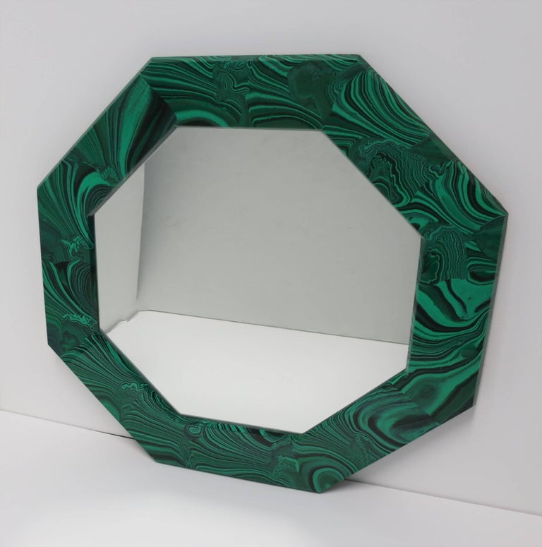 Octagonal Green Malachite Style Wall Mirror For Sale at 1stDibs