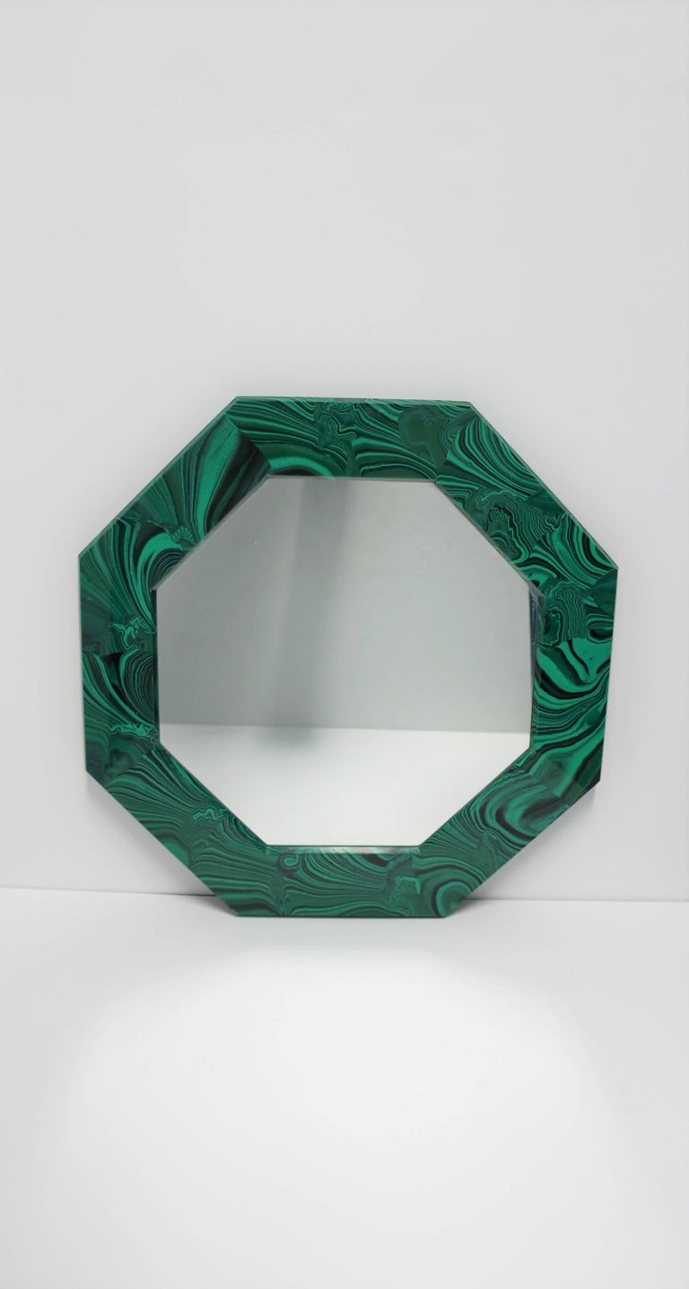 Octagonal Green Malachite Style Wall Mirror For Sale at 1stDibs