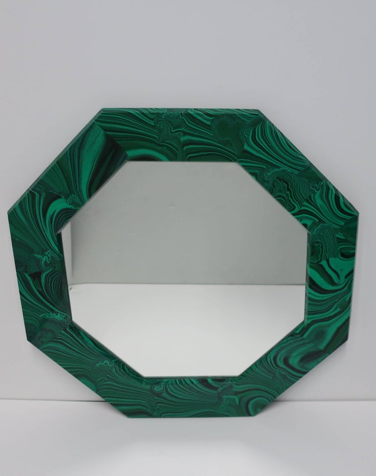 Octagonal Green Malachite Style Wall Mirror For Sale at 1stDibs