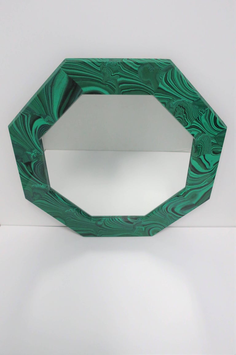 Octagonal Green Malachite Style Wall Mirror For Sale at 1stDibs