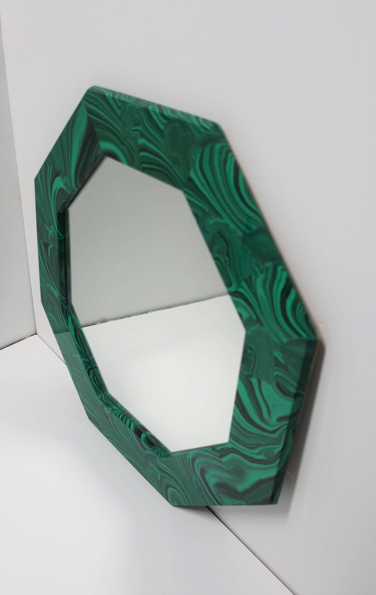 Octagonal Green Malachite Style Wall Mirror For Sale at 1stDibs