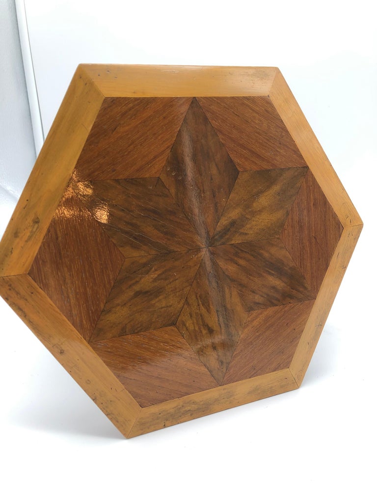 Octagonal Jewelry Box Star Inlaid Wood Antique For Sale at 1stDibs