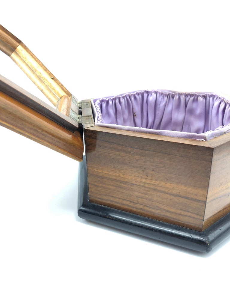 Octagonal Jewelry Box Star Inlaid Wood Antique For Sale at 1stDibs
