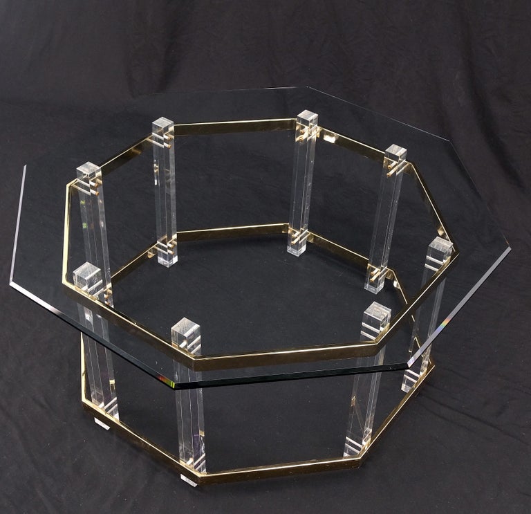 Octagonal Lucite Base Glass Top Mid-Century Modern Round Coffee Table ...