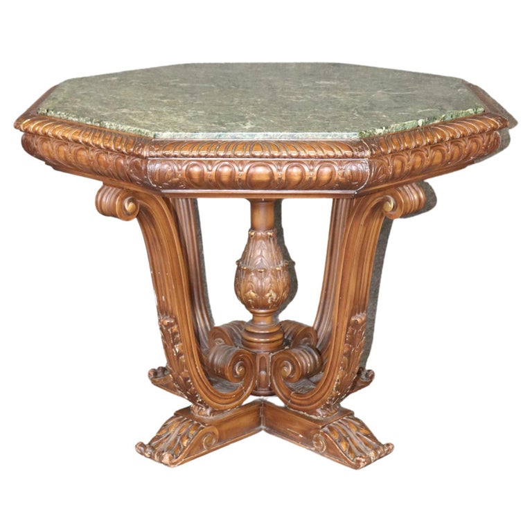 Octagonal Marble Top Carved Georgian Style Center Table For Sale at 1stDibs