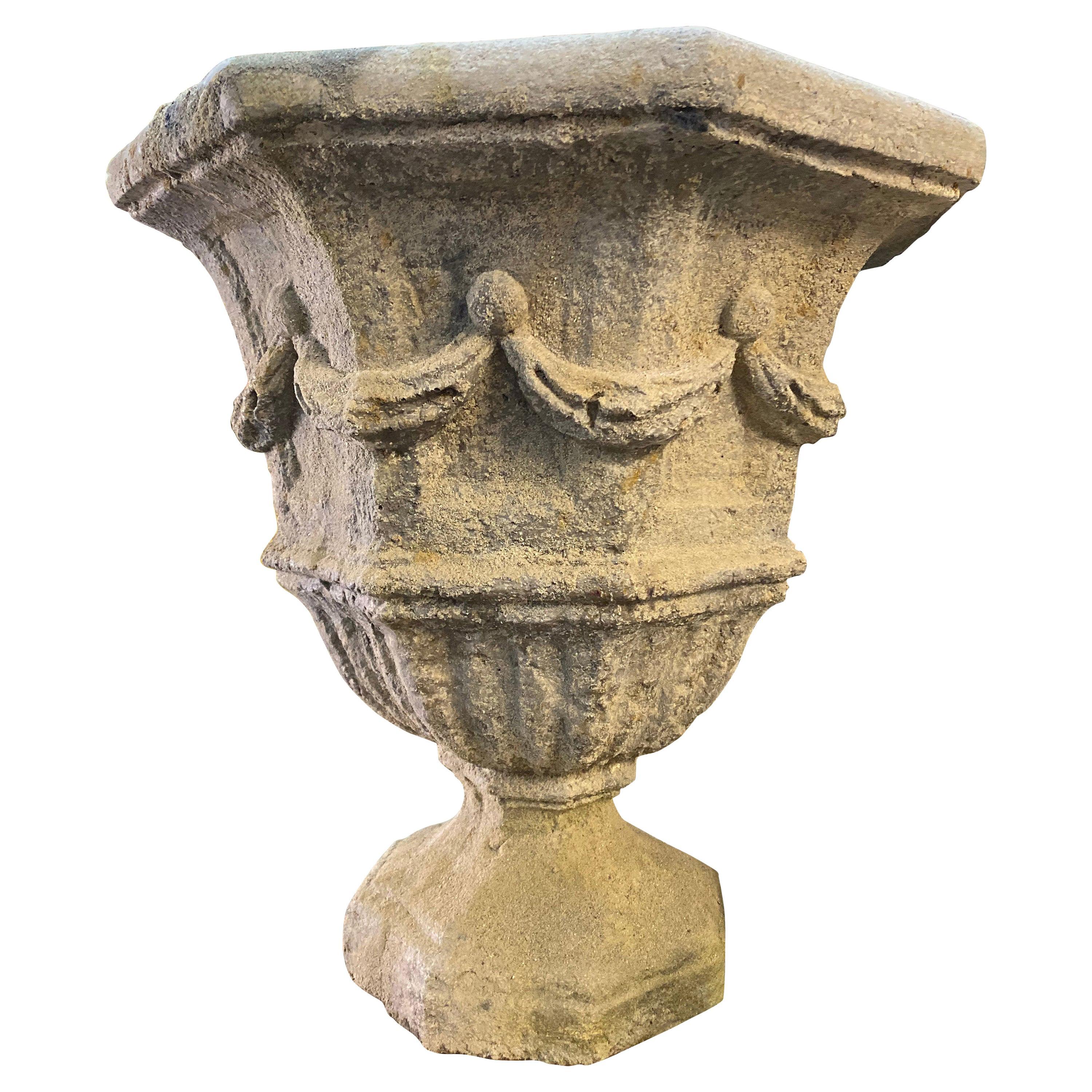 French Provençale Medici Vase Inspired Jardinière with Carved Scenes ...