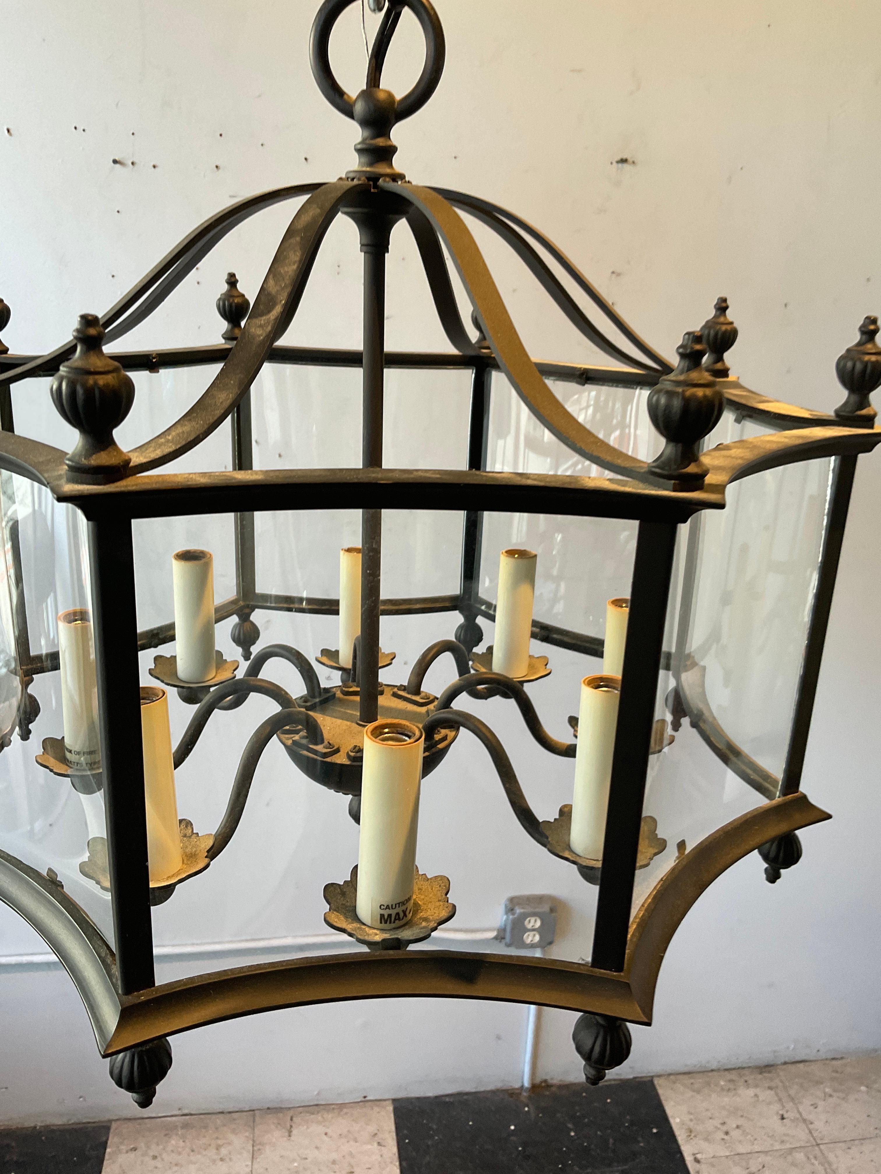 Octagonal Metal / Glass Chandelier at 1stDibs
