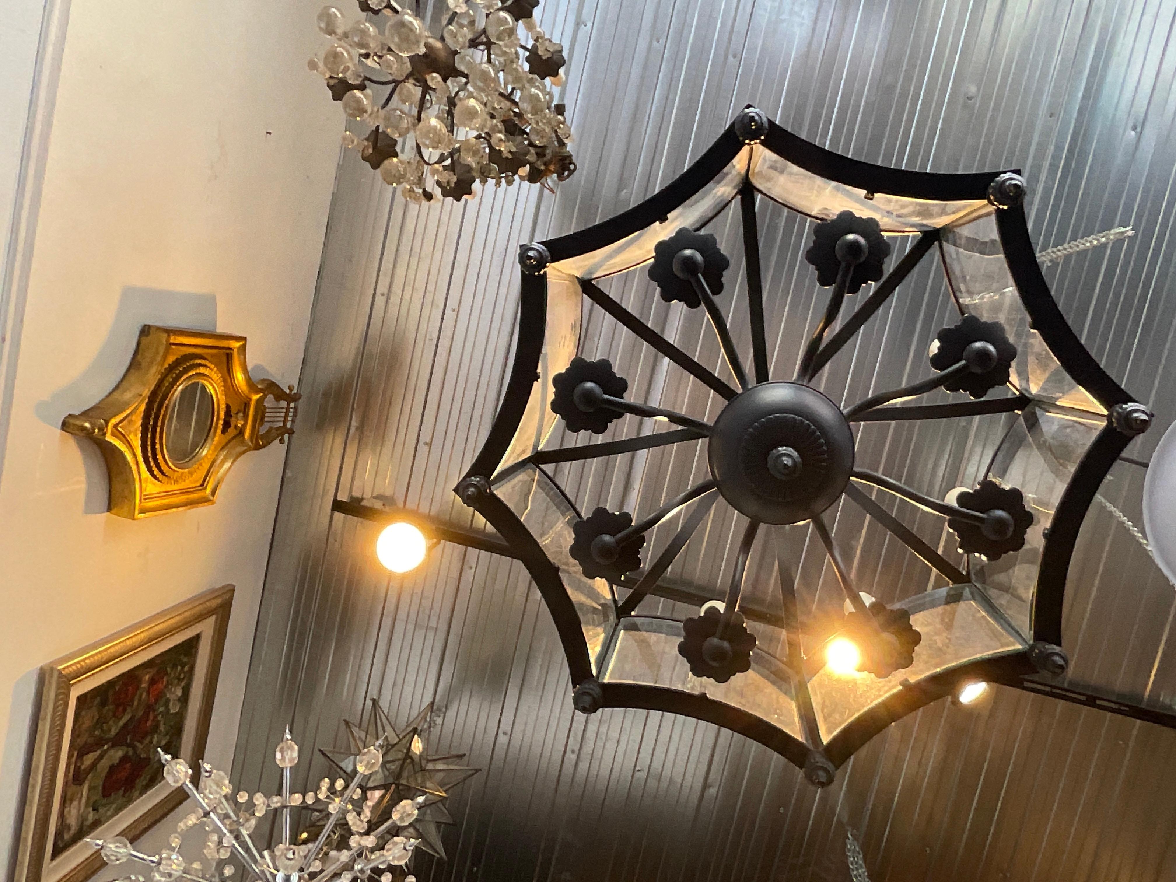 Octagonal Metal / Glass Chandelier at 1stDibs