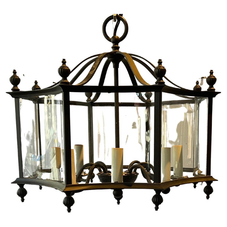Octagonal Metal / Glass Chandelier For Sale at 1stDibs