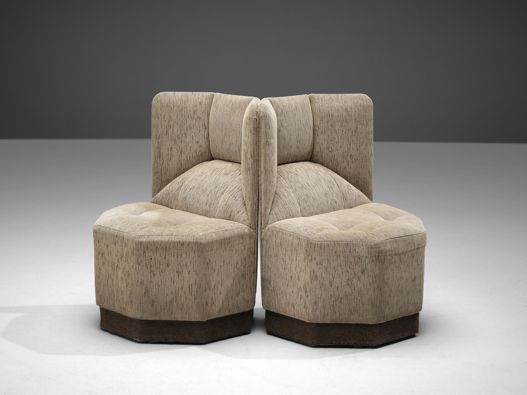 Octagonal Modular Pair of Side Chairs in Grey Fabric Upholstery For ...