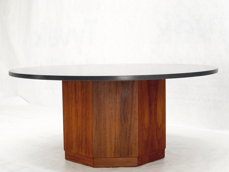 Octagonal Oil Walnut Base Round Slate Top Mid-Century Modern Coffee ...
