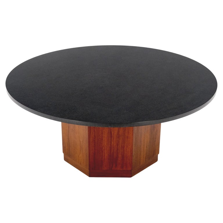 Octagonal Oil Walnut Base Round Slate Top Mid-Century Modern Coffee ...