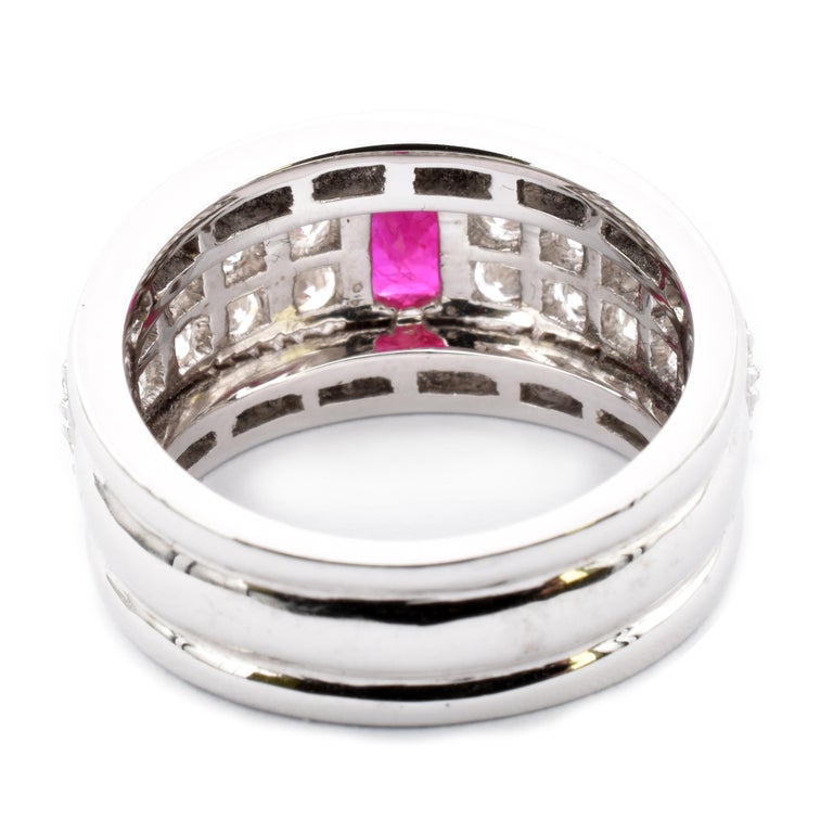 Octagonal Ruby with Round and Baguette Diamonds White Gold Ring Made in ...