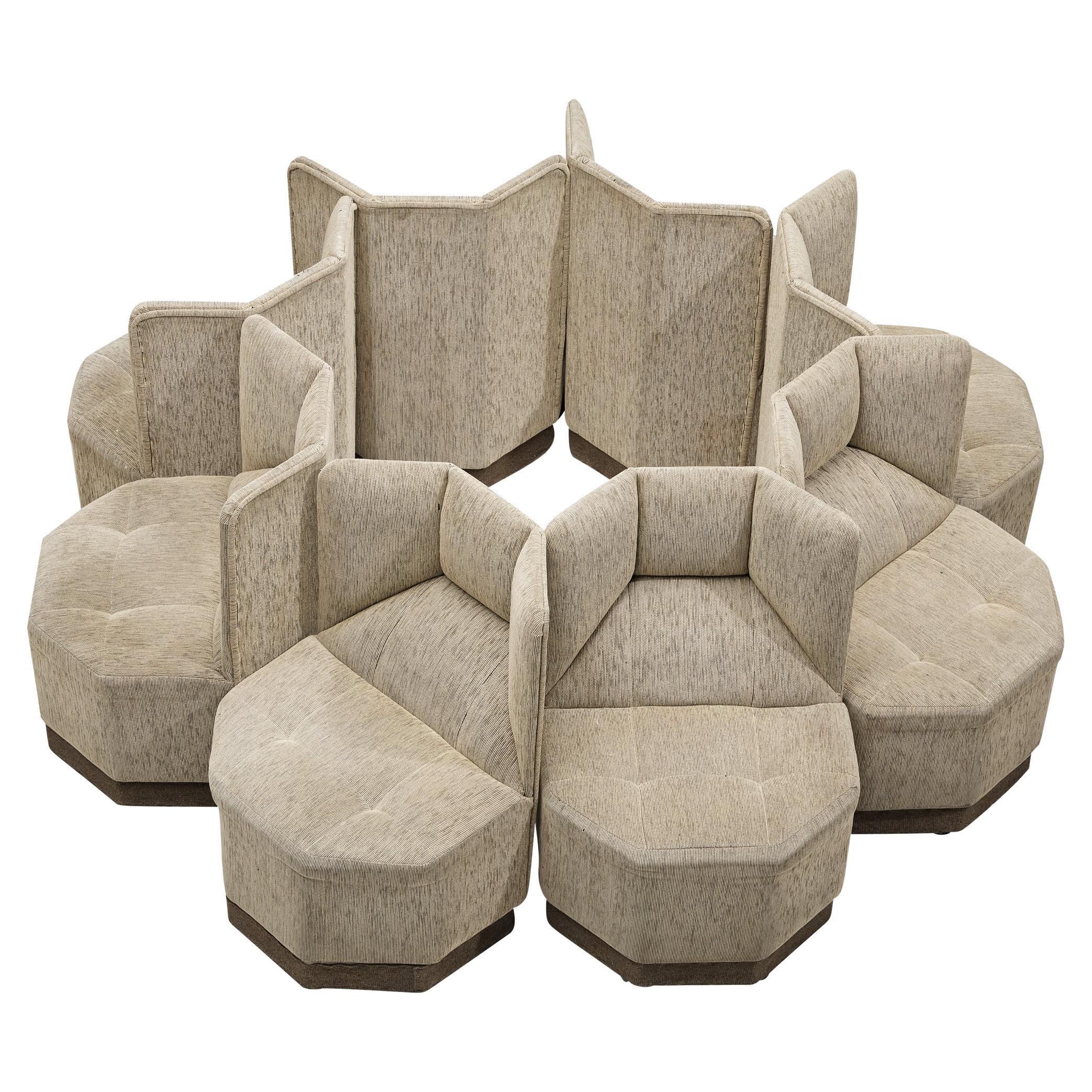 Modular Octagonal Chairs in Grey Fabric Upholstery For Sale at 1stDibs