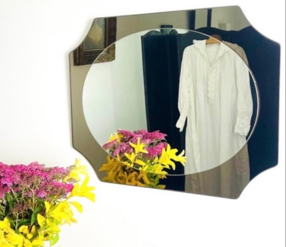 Octagonal smoked wall mirror from the 1960s in the style of Fontana ...