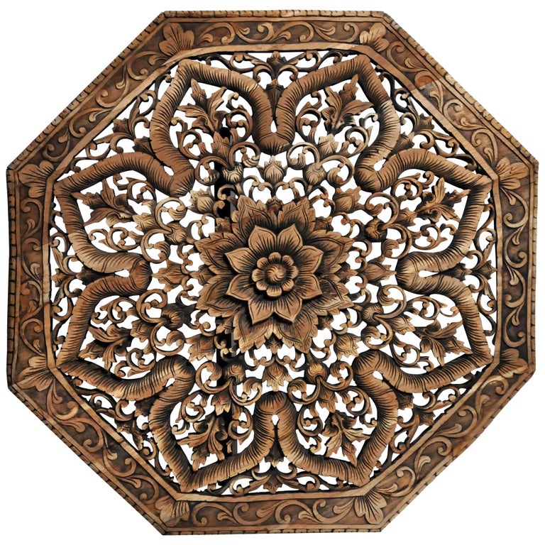 Octagonal Southeast Asian Carved Flower Panel at 1stDibs
