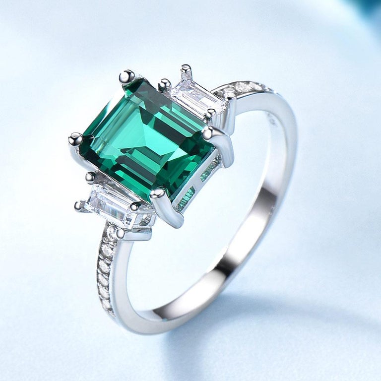 Octagonal Step-Cut 9 x 7 Emerald Green Cubic Zirconia Sterling Silver ...