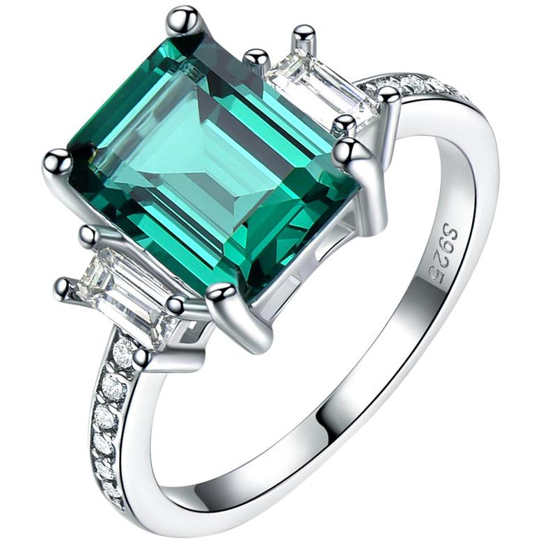 Octagonal Step-Cut 9 x 7 Emerald Green Cubic Zirconia Sterling Silver ...
