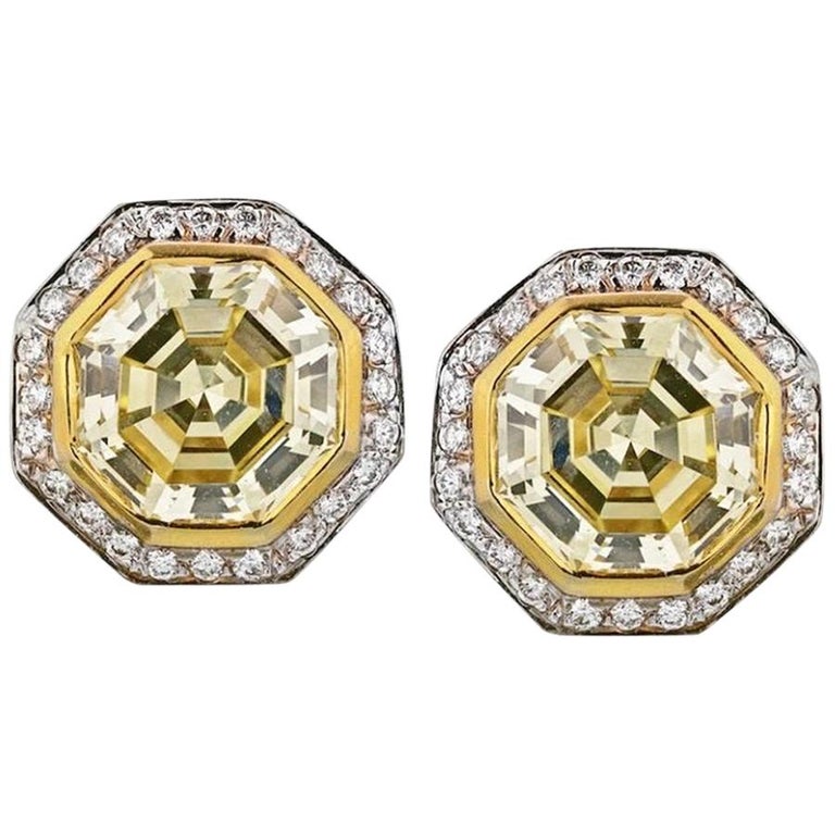 Octagonal Step Cut Diamond 9.62 Carat Fancy Yellow Halo Set GIA ...