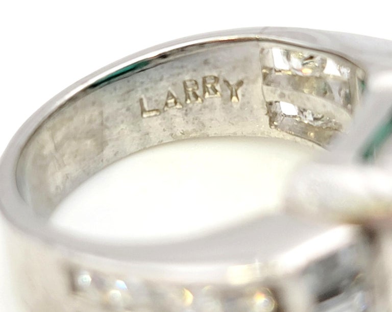 Octagonal Step Cut Natural Emerald and Diamond Band Ring in 18 Karat ...