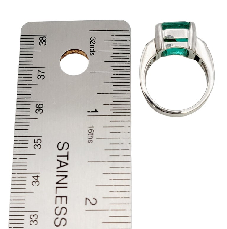 Octagonal Step Cut Natural Emerald and Diamond Band Ring in 18 Karat ...