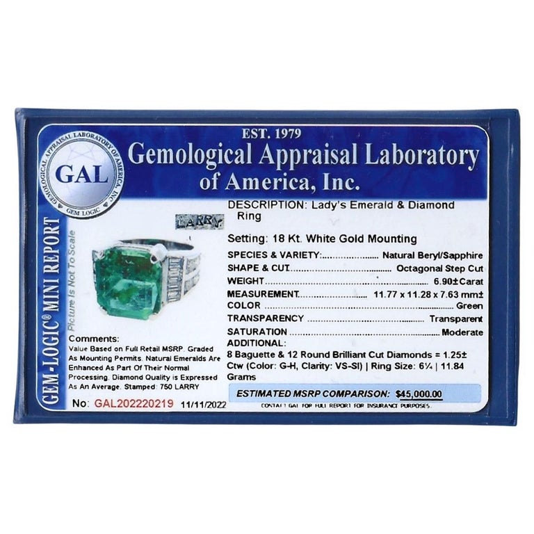 Octagonal Step Cut Natural Emerald and Diamond Band Ring in 18 Karat ...